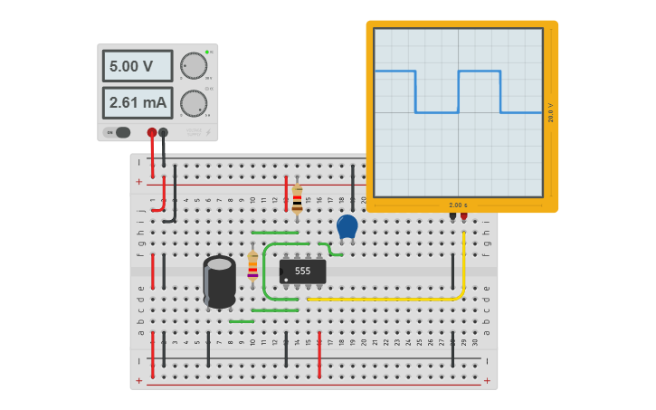 Circuit design Astable 555 - Tinkercad