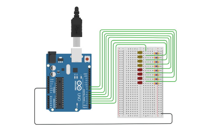 Circuit design 8LED - Tinkercad