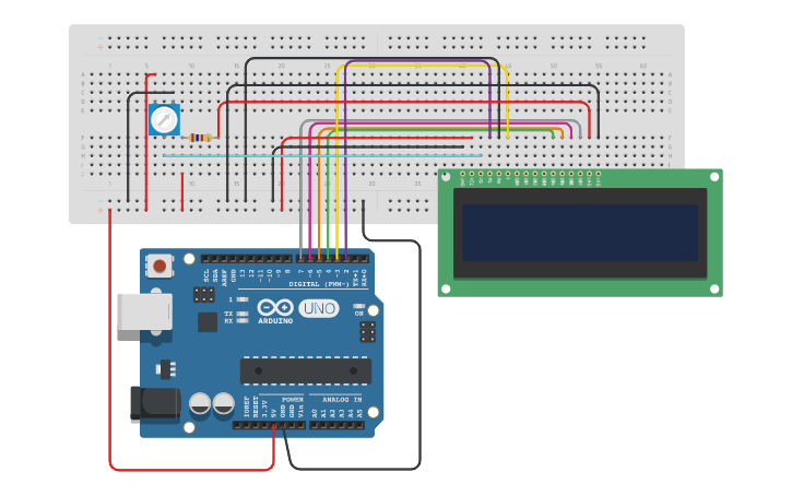 Circuit design TESTE LCD 16X2 - Tinkercad