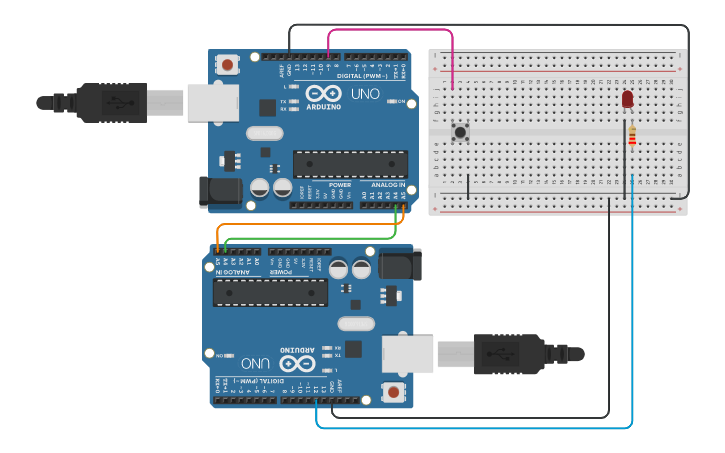 Circuit design 05 - Comunicação I2C (2 Arduinos) | Tinkercad