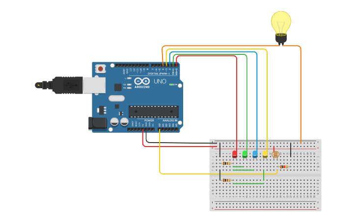 Circuit design Home Appliances using Light Sensor | Tinkercad