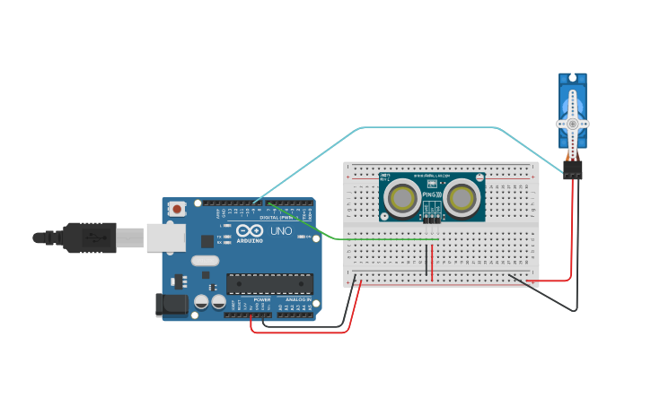 Circuit design Atividade5_Servo_Ultrasonic | Tinkercad