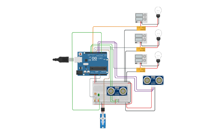 Circuit design Prueba 2 - Parqueadero Inteligente | Tinkercad