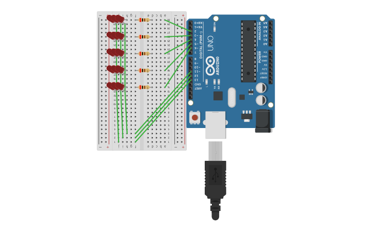 Circuit design 3x5 LED Matrix w/SIM | Tinkercad