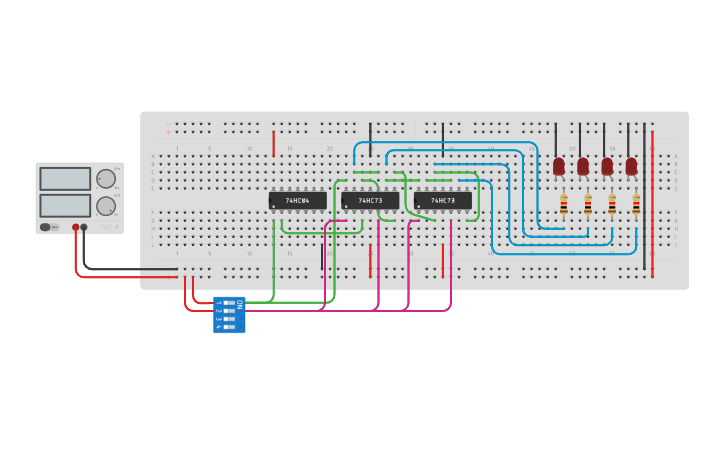Circuit design Shift-Right register - Tinkercad