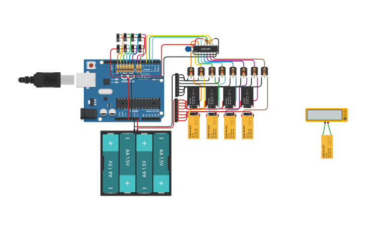 Circuit design Example Circuit - Transistor Control of Relays by Shift Register - Tinkercad