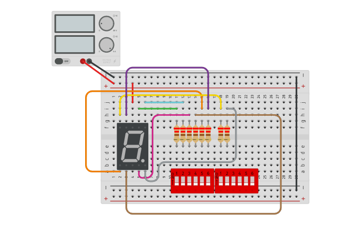 Circuit design display 7 segmentos simples - Tinkercad