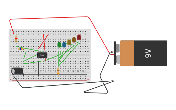 Circuit design ต่อวงจรไฟกระพริบ 5 ดวง ไอซี LM555 - Tinkercad