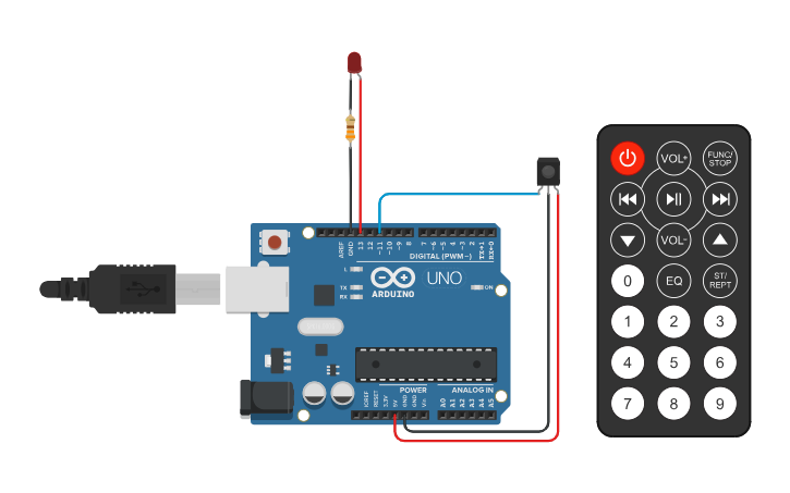 Circuit design Encender LED con código de control remoto (arduino) - Tinkercad