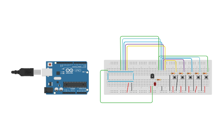 Circuit design buttons and led - Tinkercad