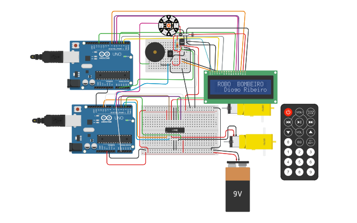 Circuit design robo bombeiro | Tinkercad