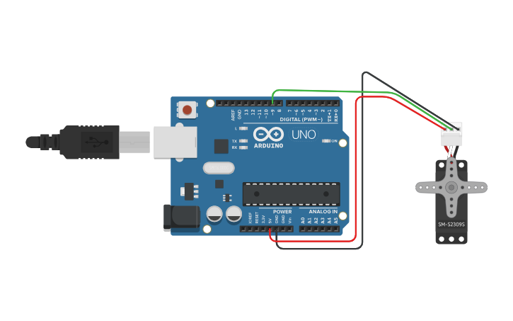 Circuit design Servo Motor Rotate Clockwise and Anticlockwise - Tinkercad