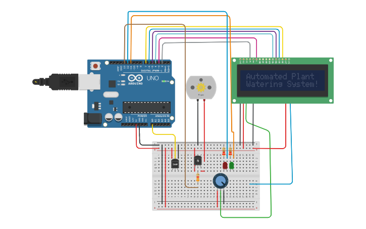 Circuit design smart irrigation system - Tinkercad