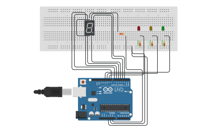 Circuit design 7 Segment Traffic Light - Tinkercad
