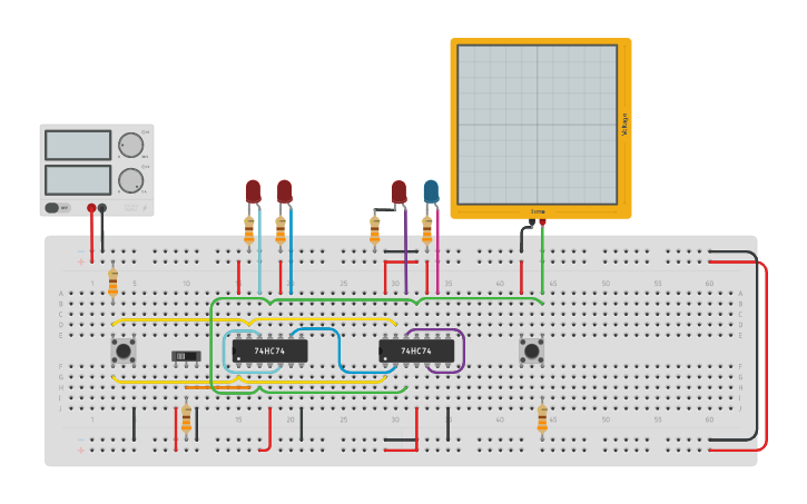 Circuit design 4-bit shift register - Tinkercad