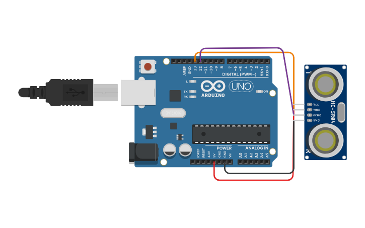 Circuit design Position calculation HC-SR04 | Tinkercad