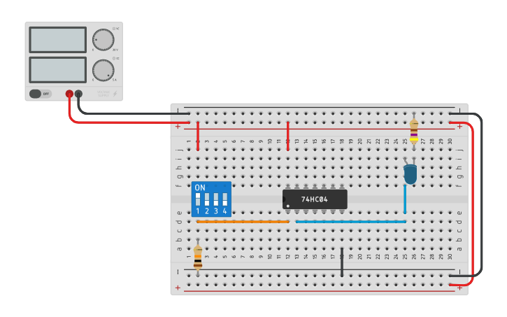 Circuit design Circuito integrado 7404 Pull-down | Tinkercad