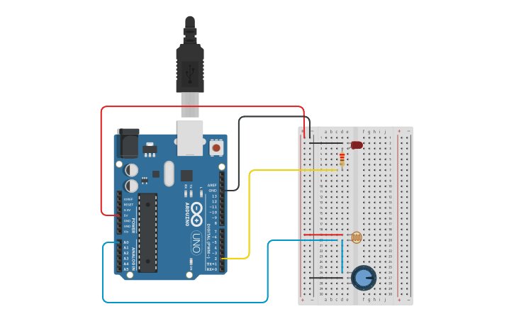 Circuit design LDR+LED | Tinkercad
