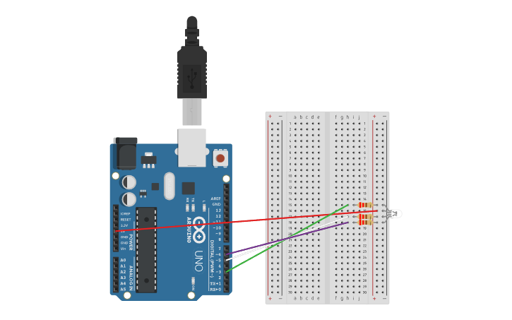 Circuit design 18b_Read ASCII String (use RGB led to indicator) - Tinkercad Circuit design 18b_Read ASCII String (use RGB led to indicator) - Tinkercad