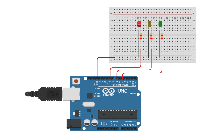 Circuit design Ejercicio Semaforo | Tinkercad