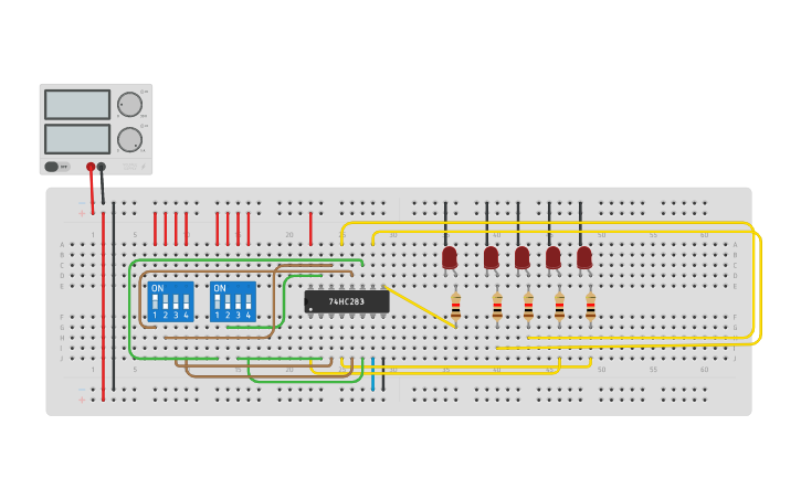 Circuit design 4 Bit Adder - Tinkercad