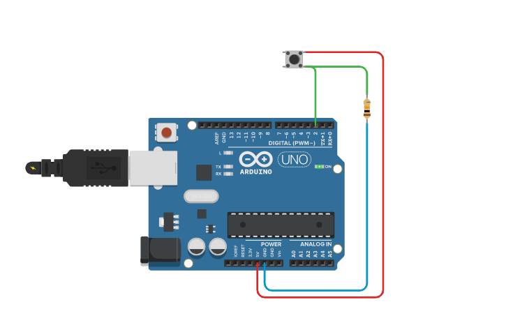 Circuit design Aufgabe 2 Arduino Uno-Interrupt | Tinkercad