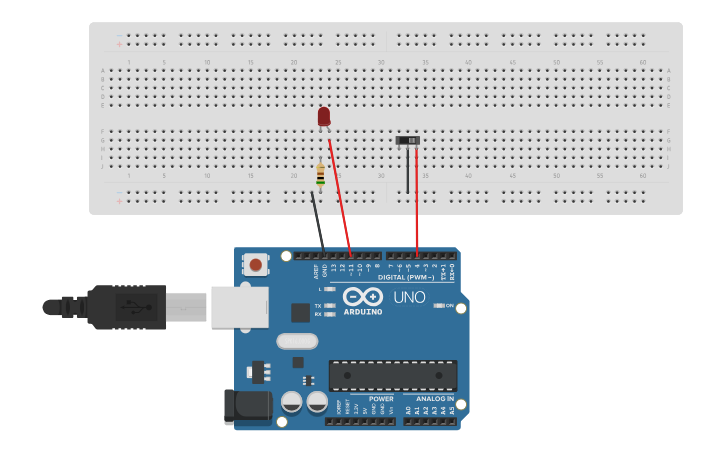 Circuit design LED on switch - Tinkercad