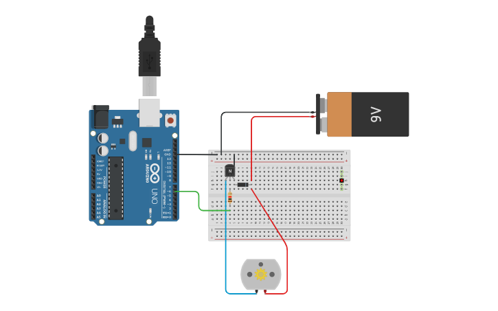 Circuit design Conectar Motor CC a Arduino intro Transistor | Tinkercad
