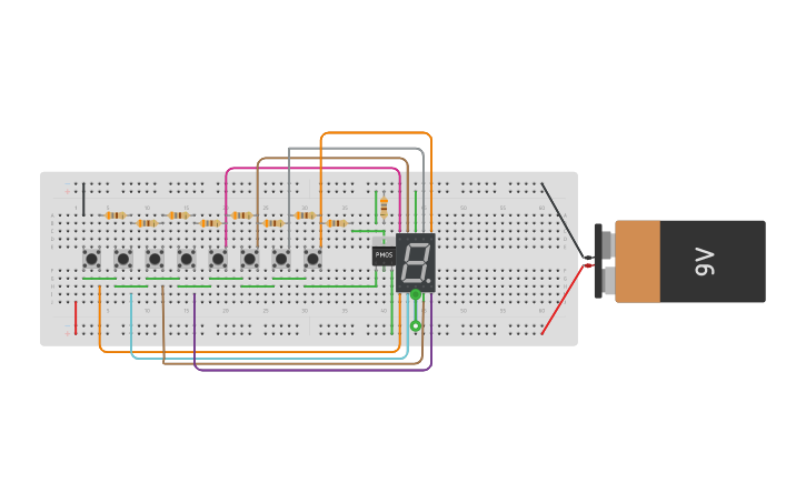 Circuit design Proyecto 10 Modulares de 7 segmentos | Tinkercad