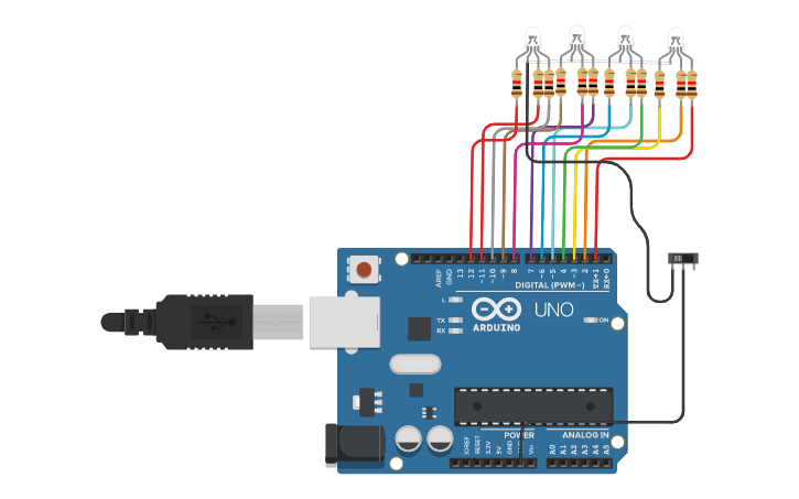Circuit design LED circuit with four LEDs - Tinkercad