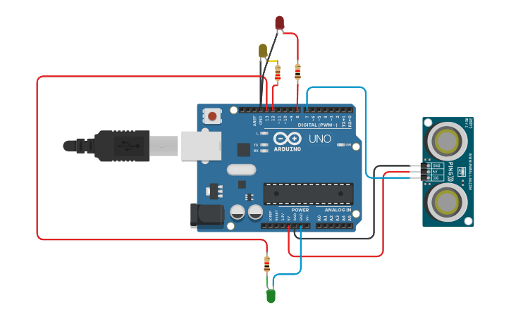 Circuit Design Ultrasonic Distance Sensor With Arduino Tinkercad 