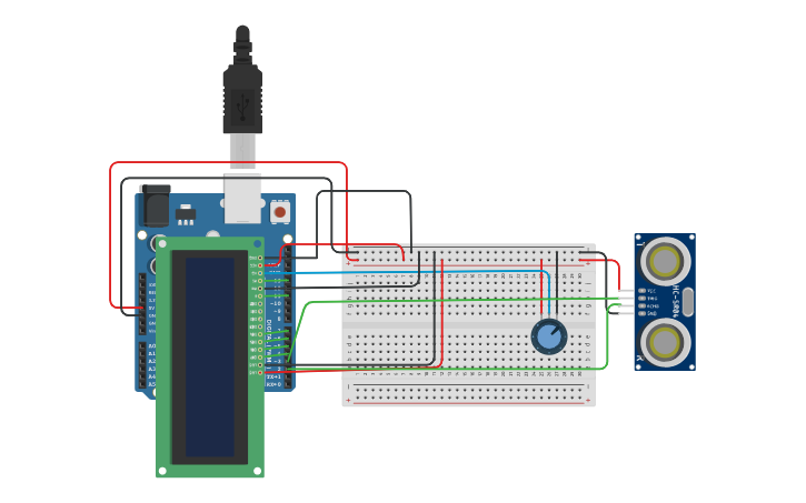 Circuit Design Displaying Distance In Lcd Monitor Using Ultrasonic Sensor Tinkercad 8660