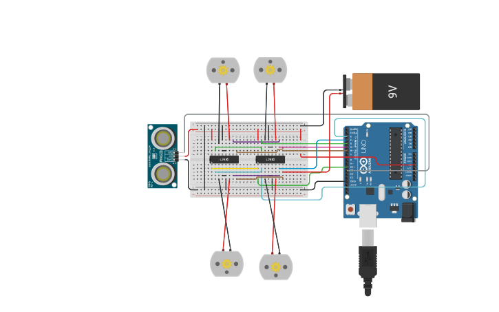 Circuit design Sensor dan 4 motor - Tinkercad