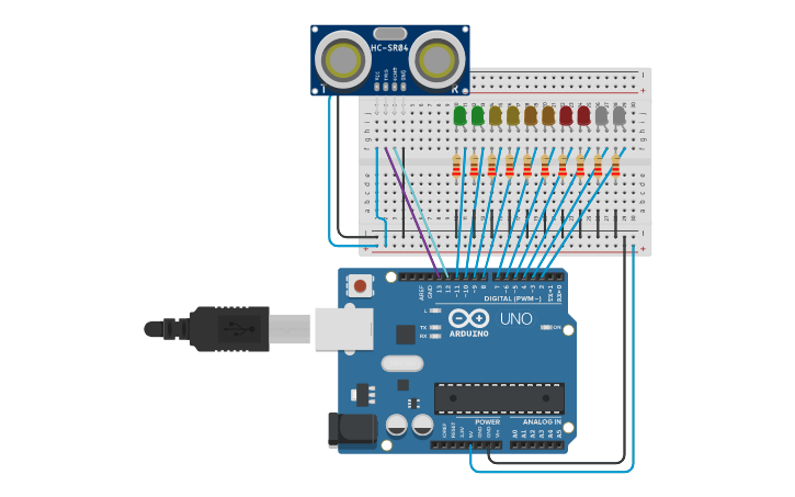 Circuit design Ultrasonic Sensor | Tinkercad