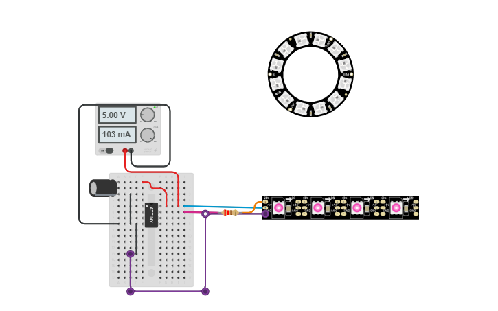 Circuit design Neopixel ring and strip - Tinkercad