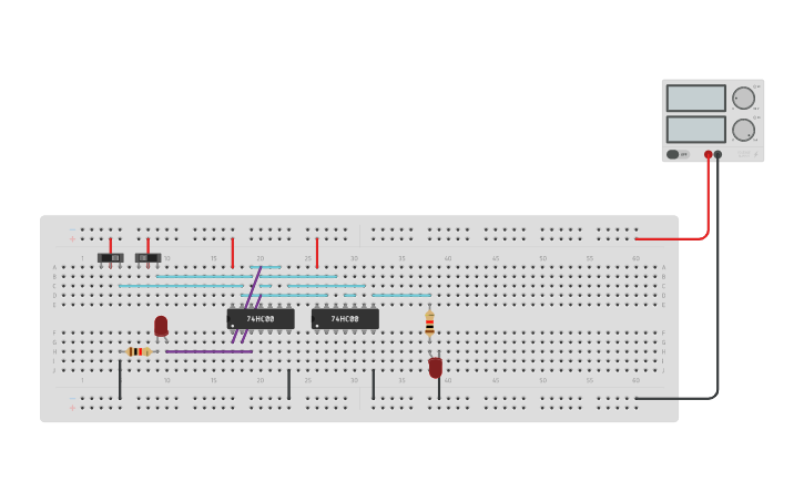 Circuit design half adder using nand gates - Tinkercad
