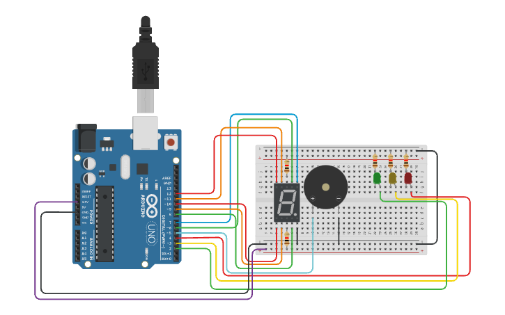 Circuit design Traffic light control system - Tinkercad