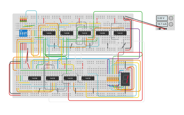 Circuit design 7 Segments Using Logic Gate 04, 08, and 32 | Tinkercad