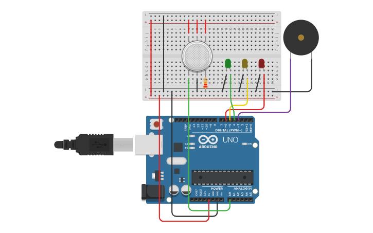 Circuit design GAS Sensor (Smoke Detector) - Tinkercad