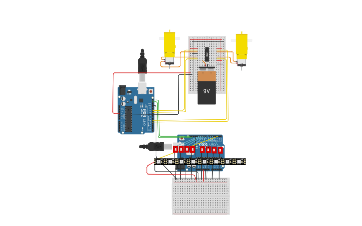 Circuit design Basic Line Follower with Bang-Bang Controller - Tinkercad