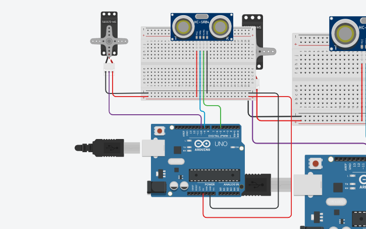 Circuit design CIT9ST PETA 2.5 - Ultrasonic Sensor + Servo Motor-James Anselmo | Tinkercad
