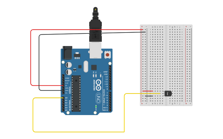 Circuit design sensor de temperatura | Tinkercad