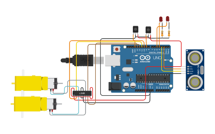 Circuit design HC-SR04 - Tinkercad