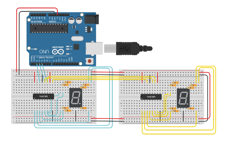 Circuit design 74HC595 X2 | Tinkercad