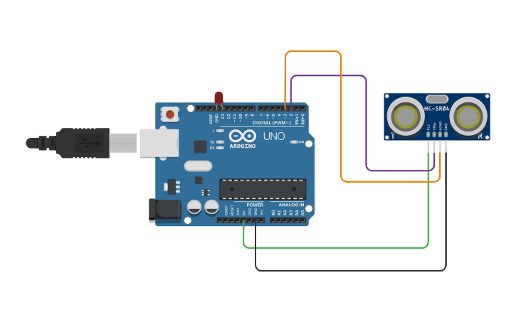 Circuit design Ultrasonic Sensor - Tinkercad