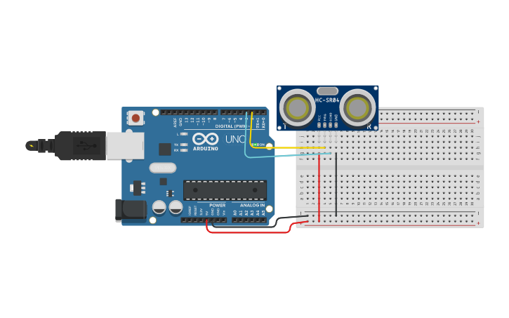Circuit design Practica 5 "Sensor Ultrasonico" - Tinkercad