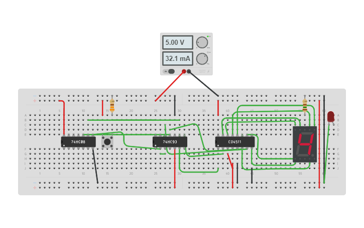 Circuit design Contador de 0-9 Ejercicio_3 | Tinkercad