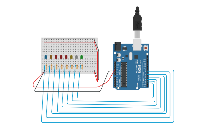 Circuit design Haris_PIN 8 LED UAS - Tinkercad