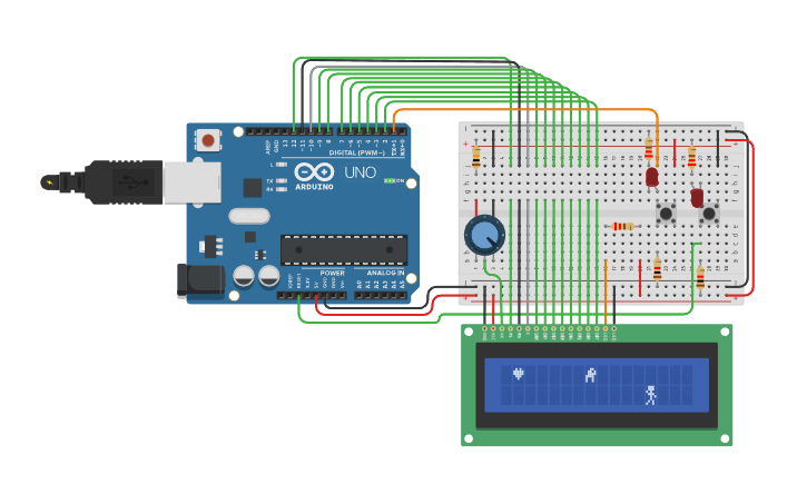 Circuit design Jogo simples com Arduino Uno e LCD | Tinkercad