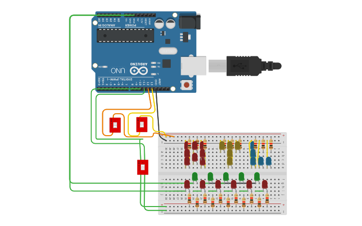 Circuit design ATL LEDs light blinking - Tinkercad